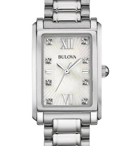 Bulova Classic wrist watches - Rectangular Mop Dial Diamonds 96P157.